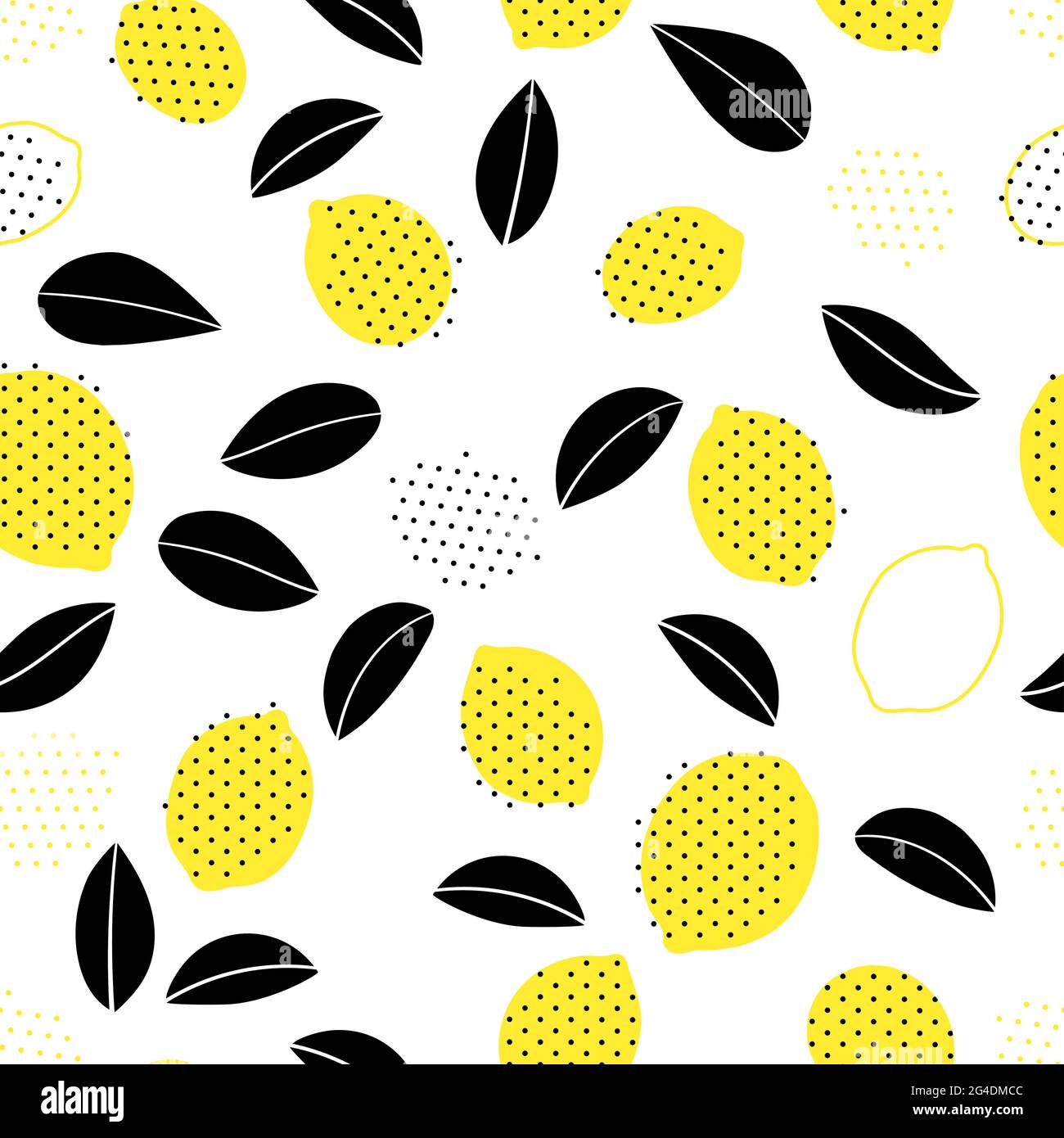 Tropical seamless pattern with yellow lemons and lemon slices. Scandinavian style on white ...