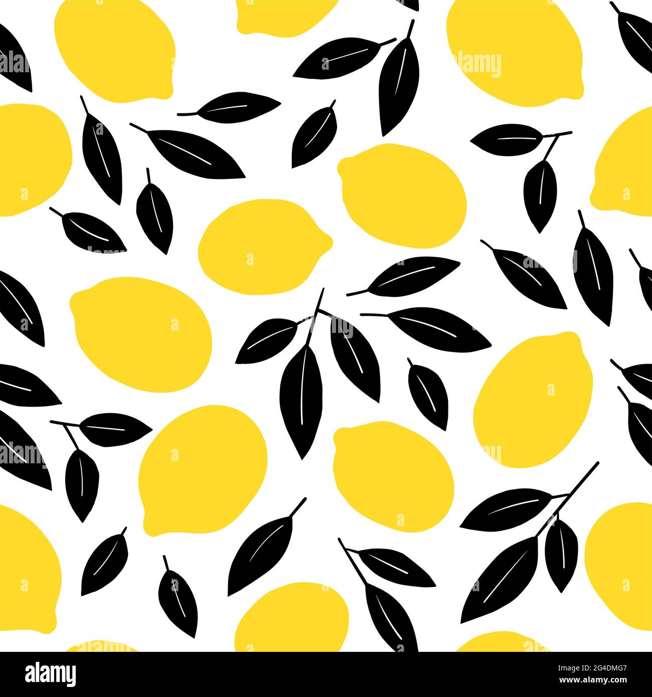Tropical seamless pattern with yellow lemons and lemon slices. Hand drawn lemons pattern on ...