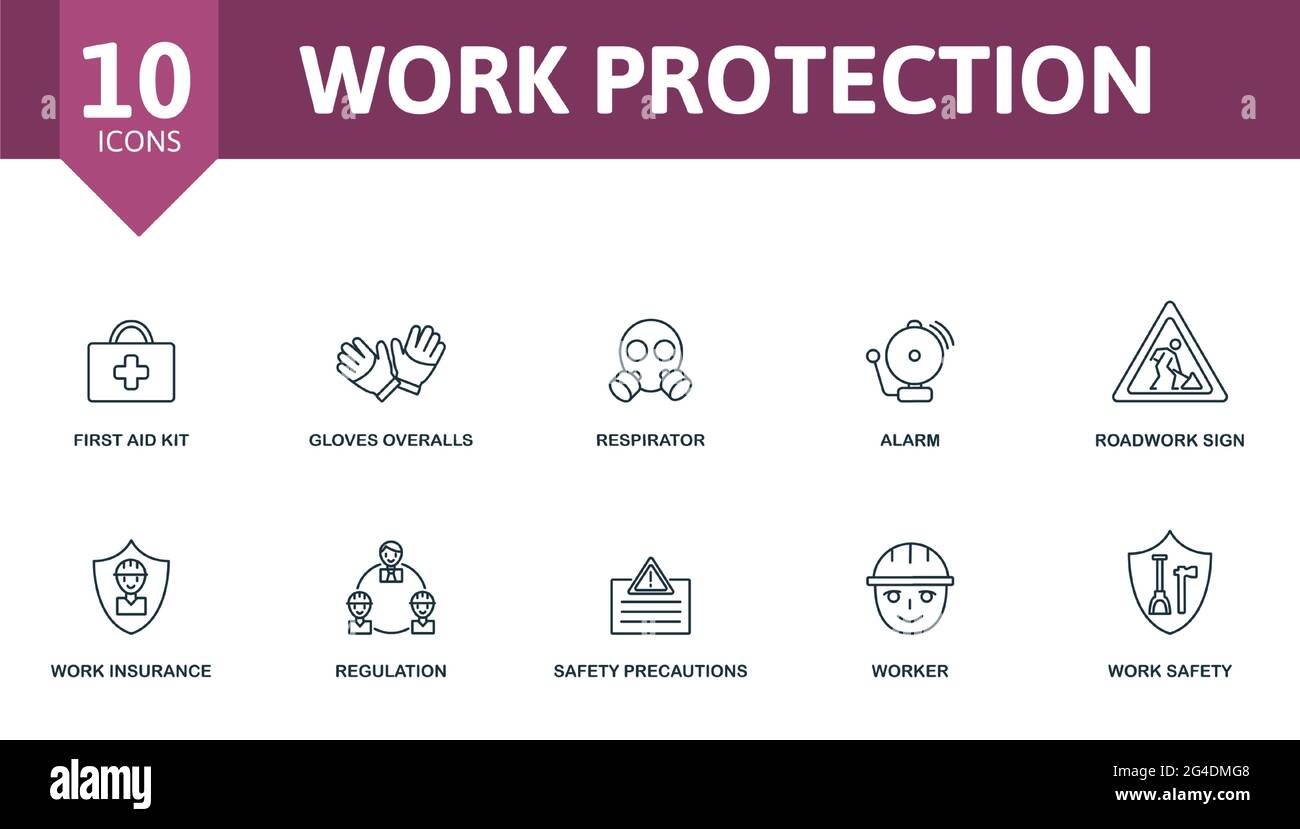Work Protection icon set. Contains editable icons work safety theme ...