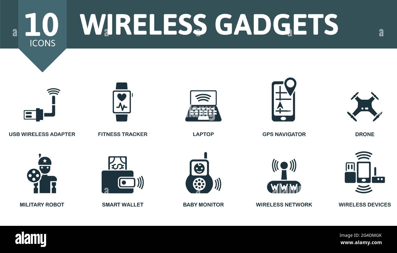 Wireless Gadgets icon set. Contains editable icons wireless devices ...