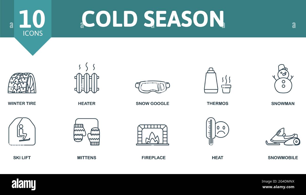 Cold Season icon set. Contains editable icons winter theme such as ski ...