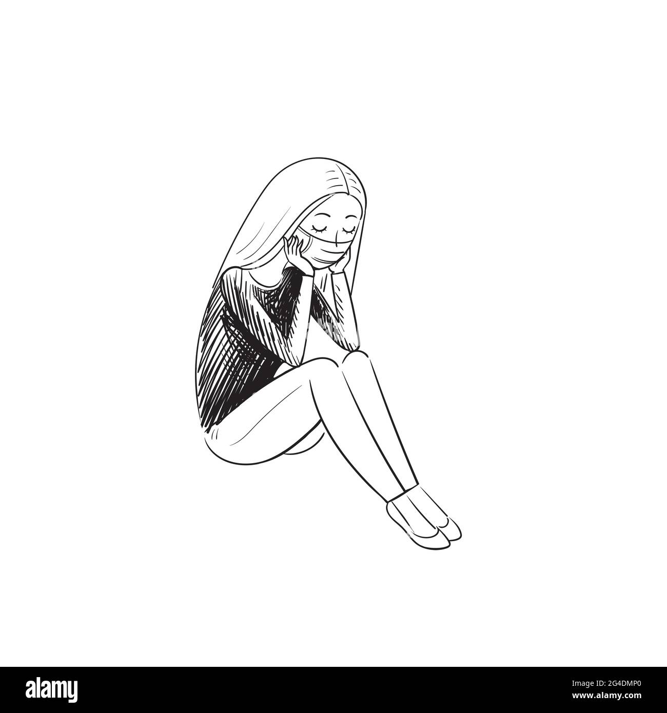 Sad woman sitting in outline Cut Out Stock Images & Pictures - Alamy