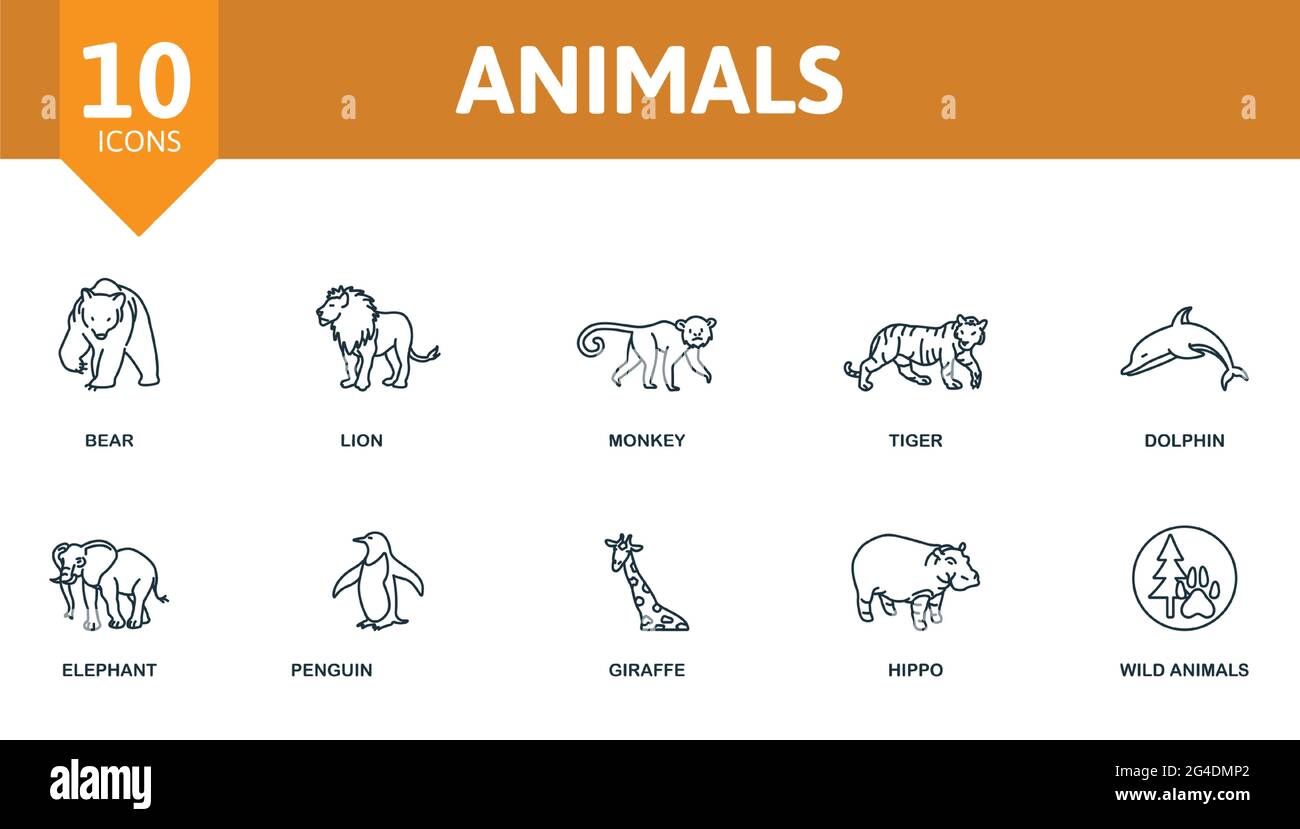 Animals icon set. Contains editable icons wild animals theme such as ...