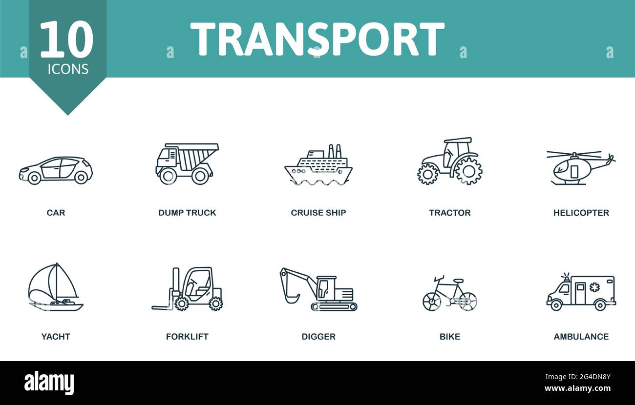 Transport icon set. Contains editable icons vehicle theme such as car ...