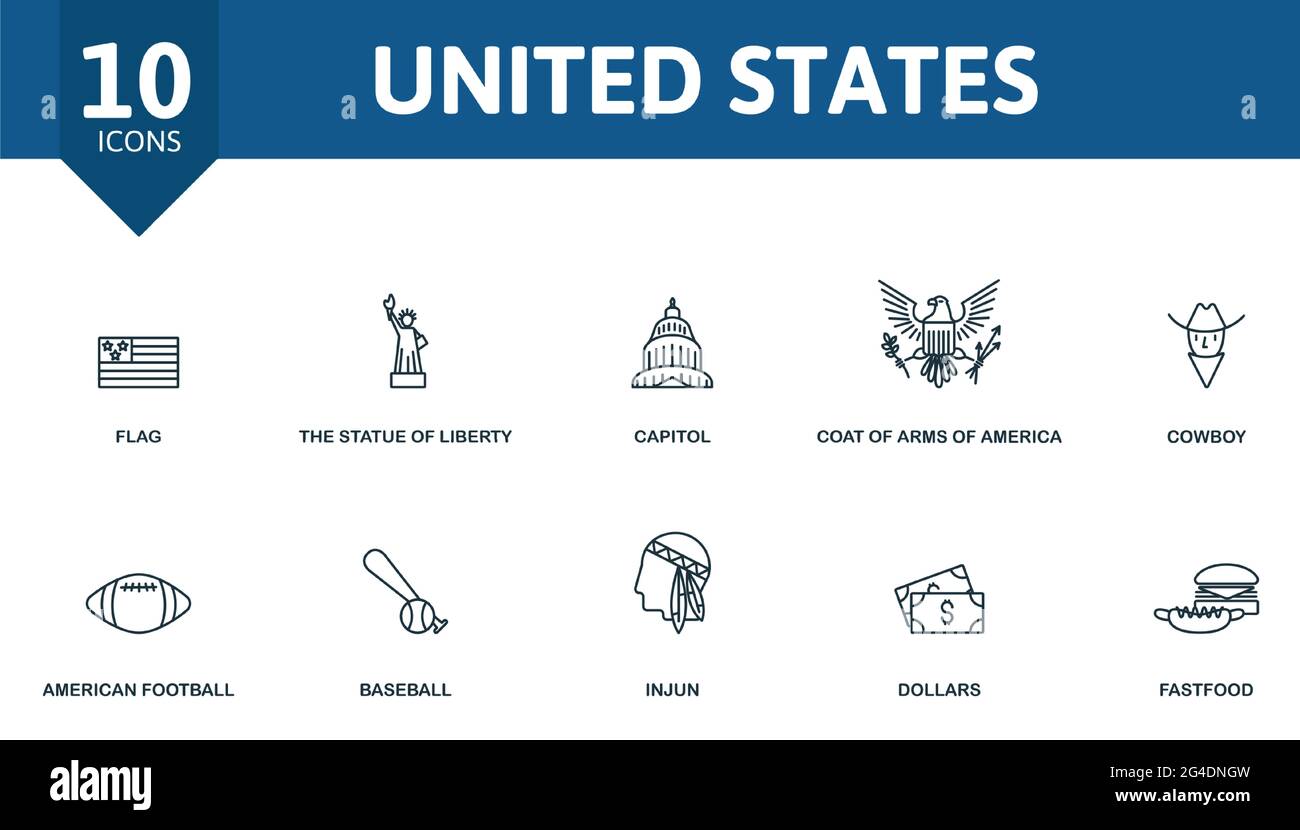 Usa icon set. Contains editable icons usa theme such as the statue of ...