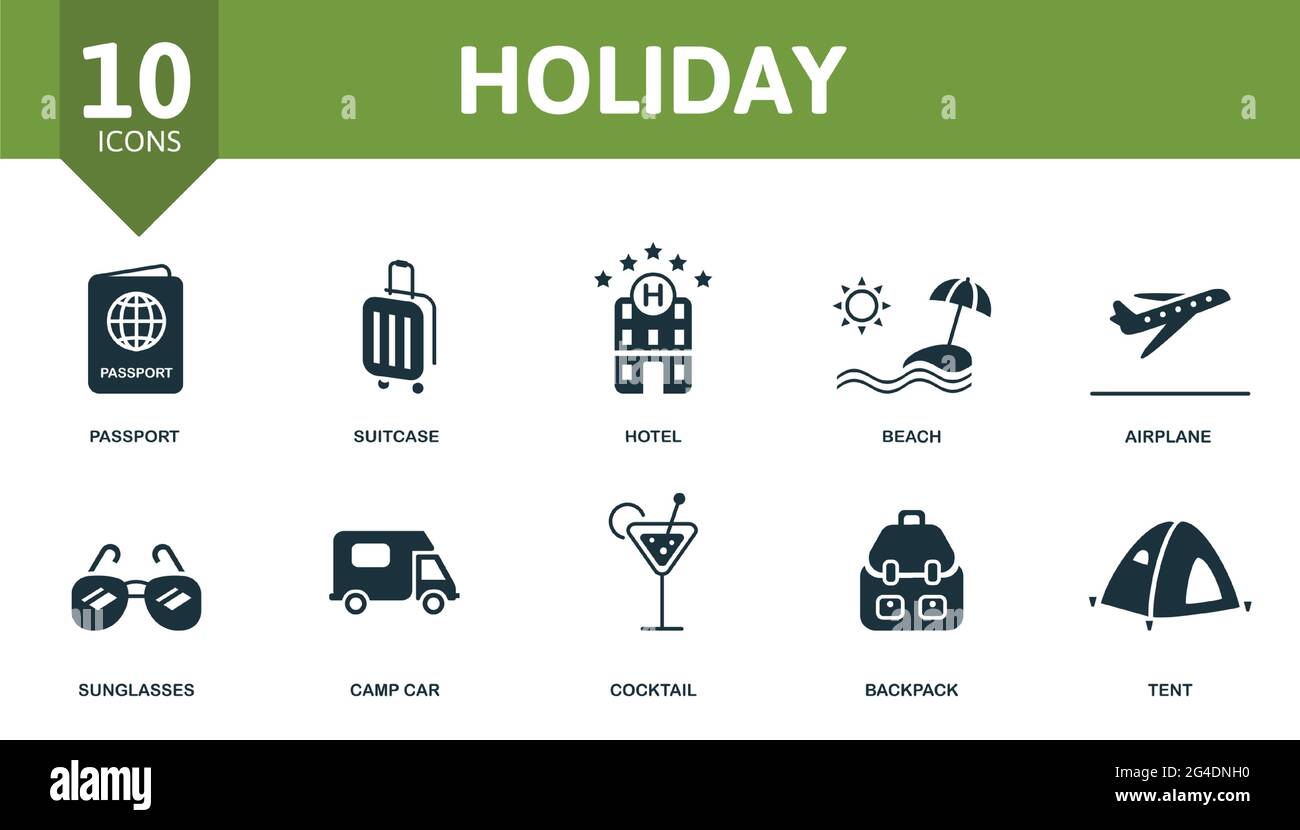 Holiday icon set. Contains editable icons vacation theme such as ...
