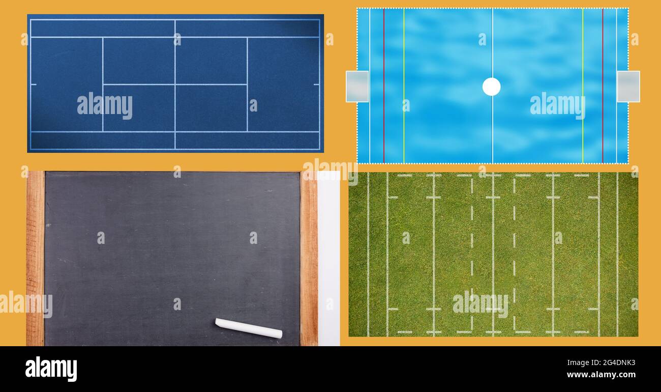 Digitally generated image of multiple sports field layouts against ...