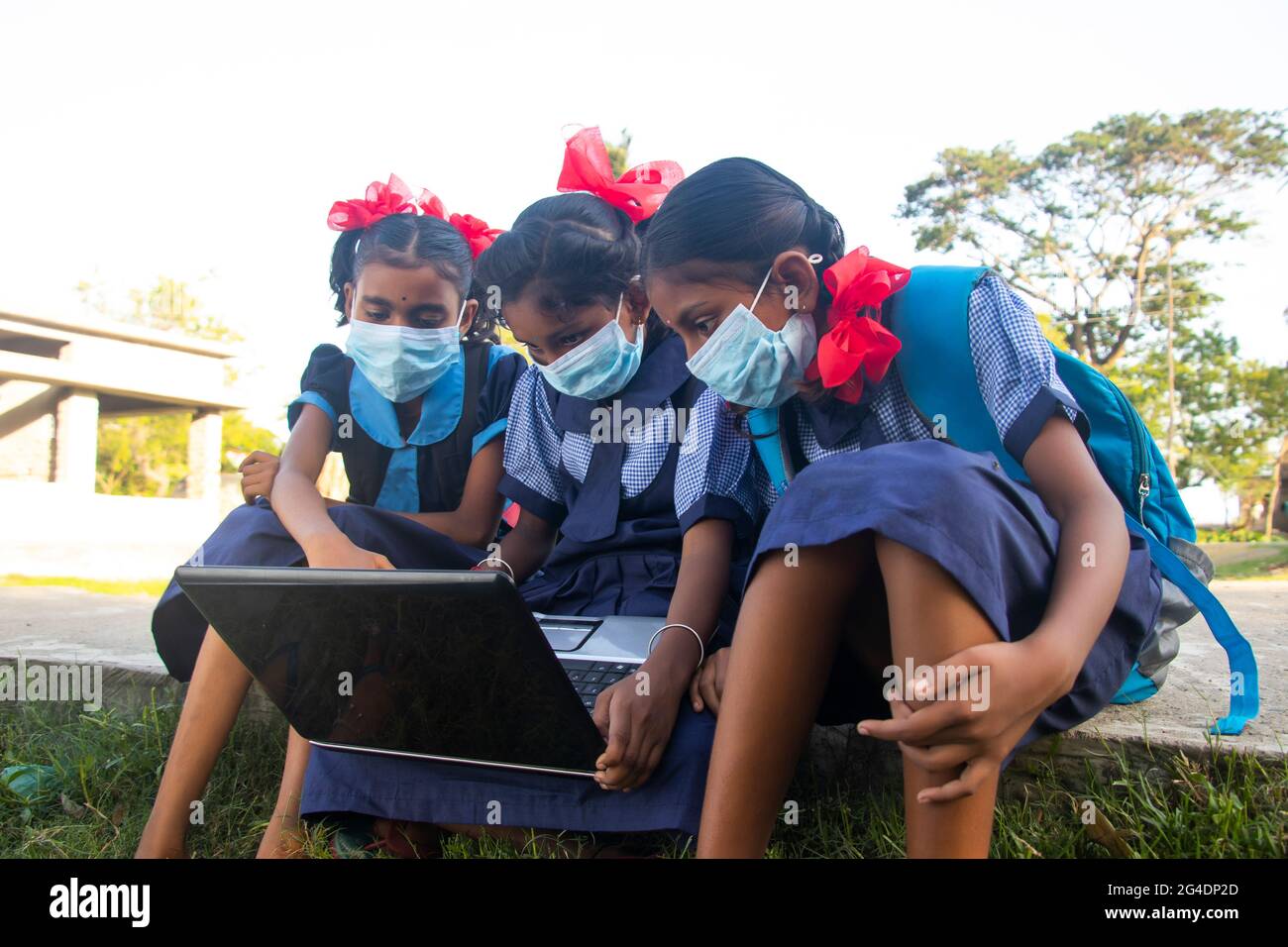 indian village government school girls operating laptop computer system ...