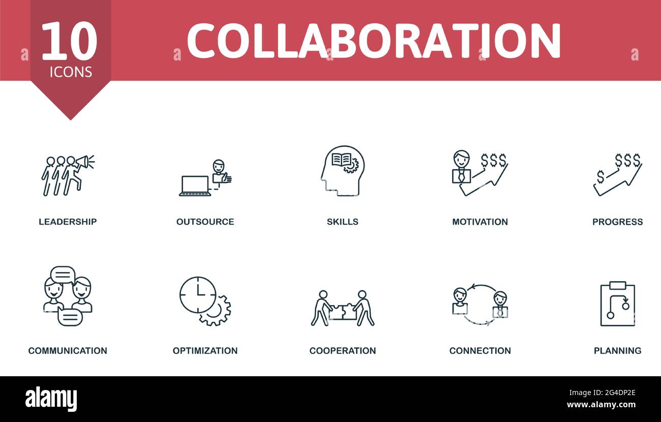 Collaboration icon set. Contains editable icons teamwork theme such as ...