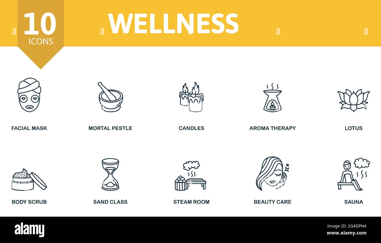 Wellness icon set. Contains editable icons spa therapy theme such as ...