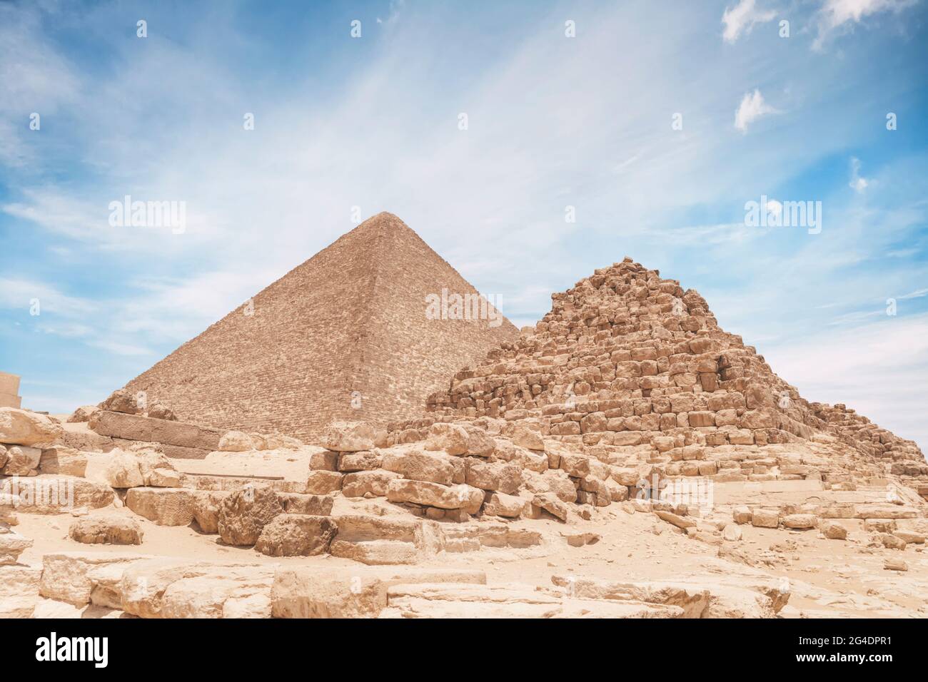 The queen pyramid's in Giza against the background of the great pyramid ...
