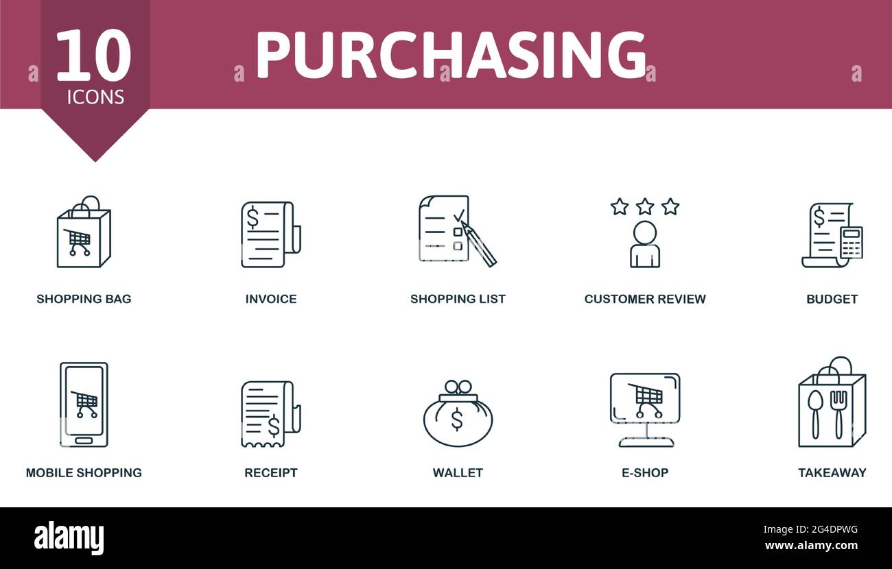 Purchasing icon set. Contains editable icons shopping theme such as ...