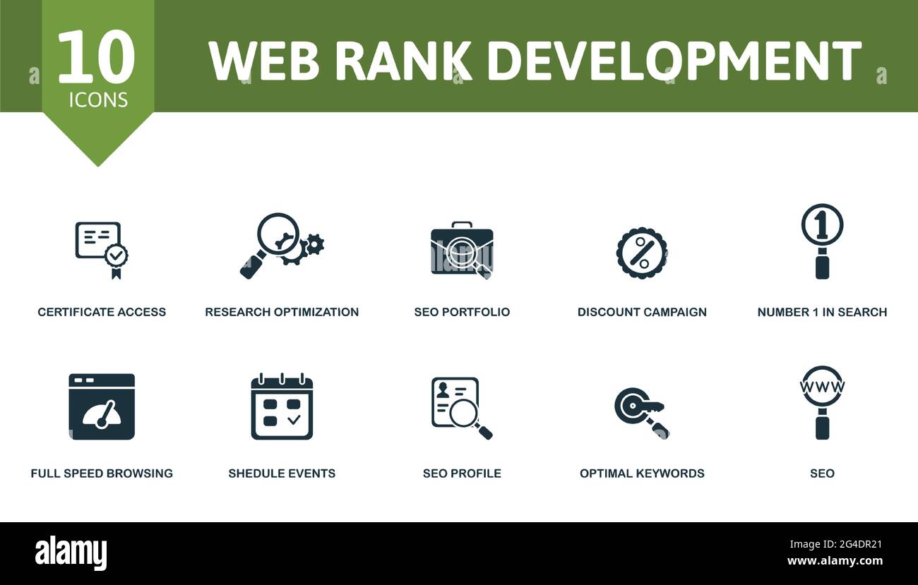 Web Rank Development icon set. Contains editable icons theme such as ...