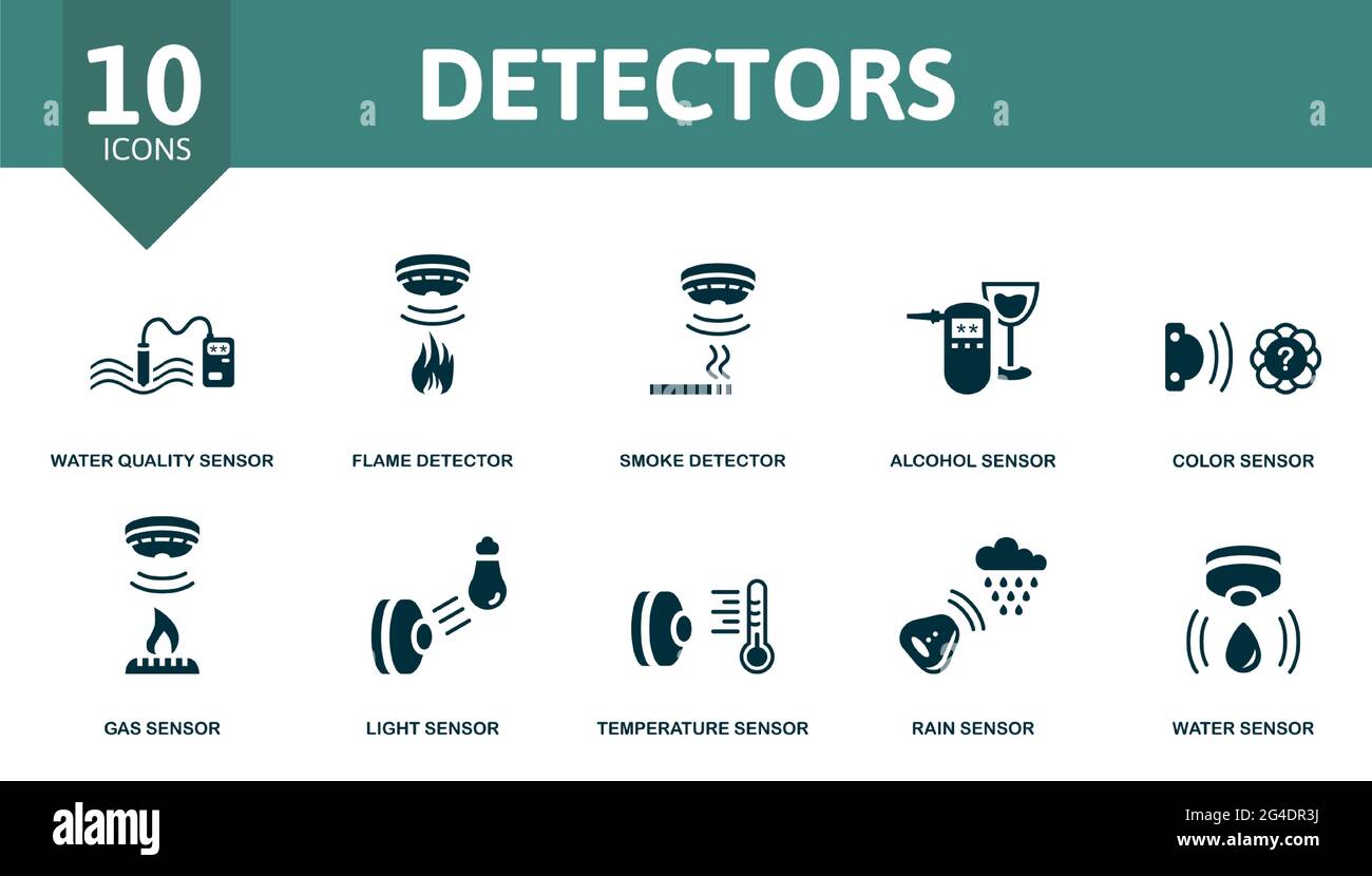 Detectors icon set. Contains editable icons sensor theme such as water ...