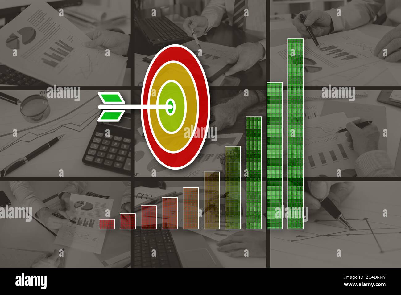 Financial target concept illustrated by pictures on background Stock ...
