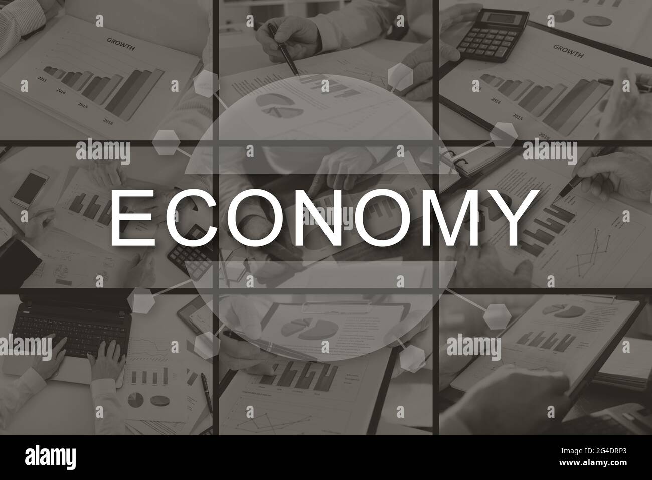 Economy concept illustrated by pictures on background Stock Photo - Alamy