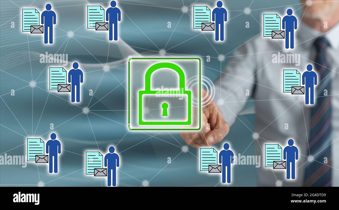 Man touching a personal data security concept on a touch screen with ...