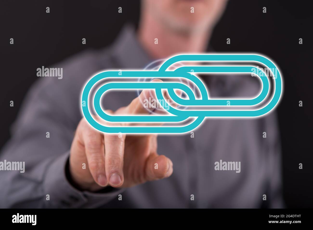 Man touching a link concept on a touch screen with his finger Stock ...
