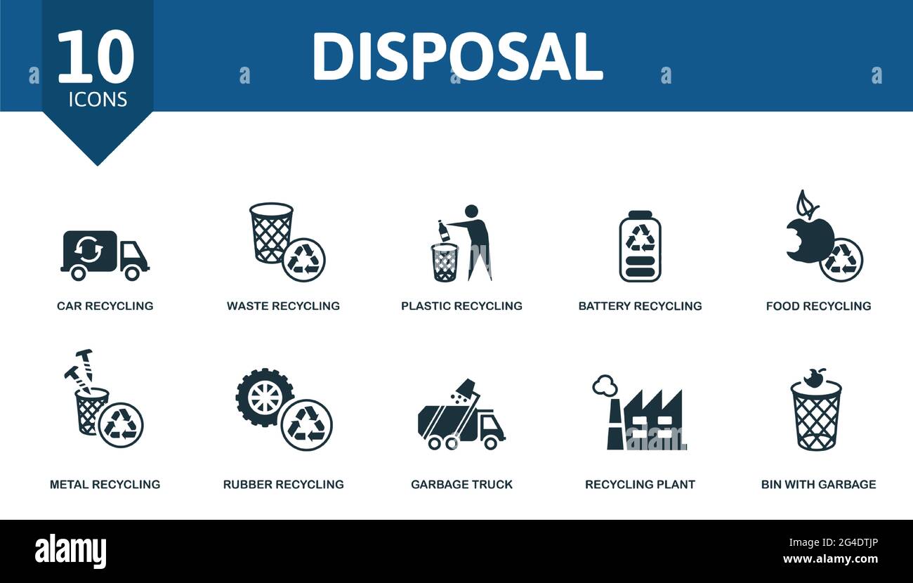 Disposal icon set. Contains editable icons recycling theme such as car ...