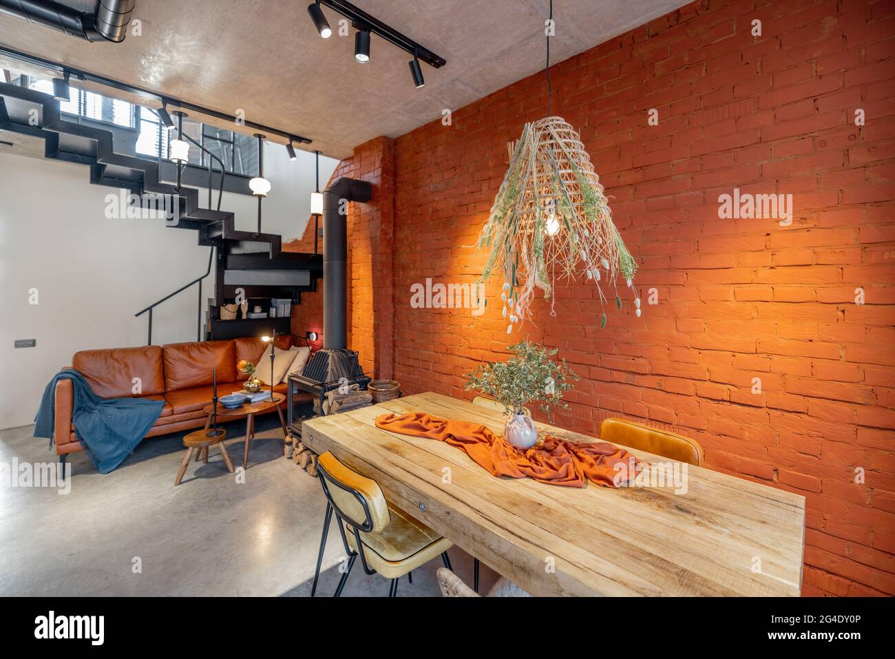 Stylish house living room interior in mixed style Stock Photo - Alamy