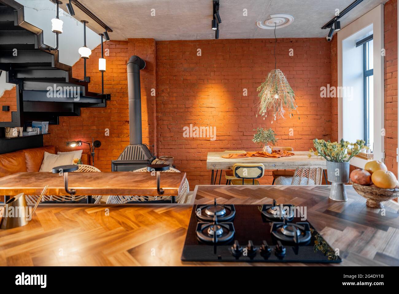 Stylish house living room interior in mixed style Stock Photo - Alamy