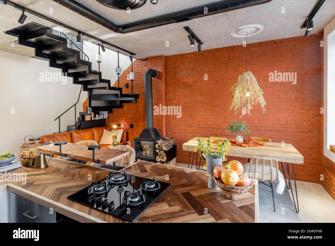 Stylish house living room interior in mixed style Stock Photo - Alamy