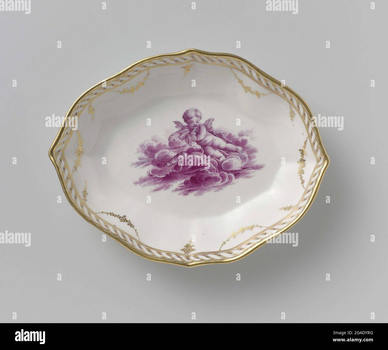 . Pattipan, purple painted with winged putti floating on clouds. Along ...