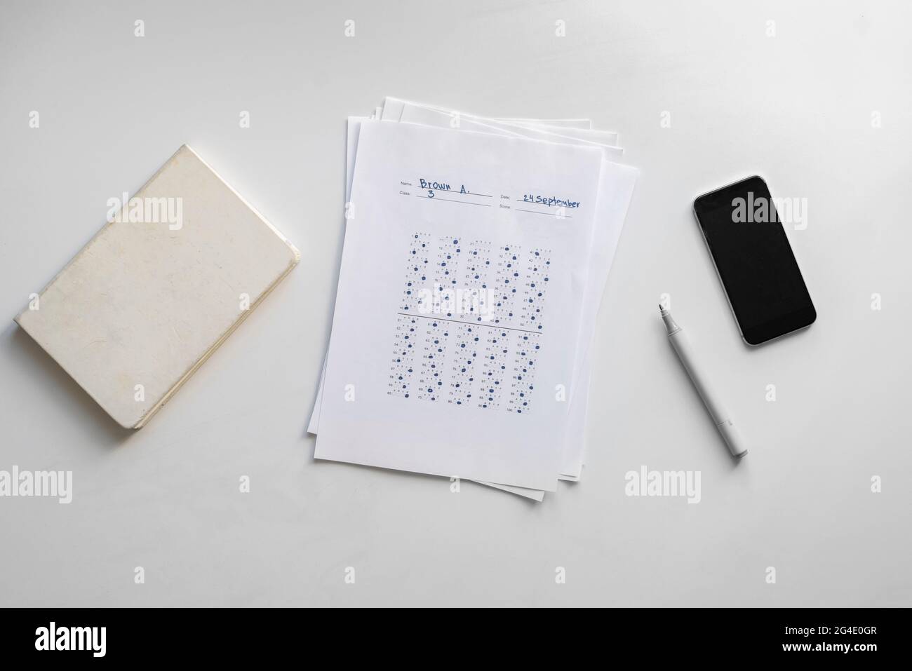 hire the new employee, paper sheet with test answer on the table Stock ...