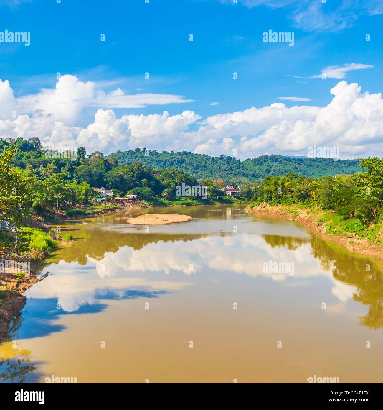 Panorama of the landscape Mekong river and Luang Prabang city in Laos ...