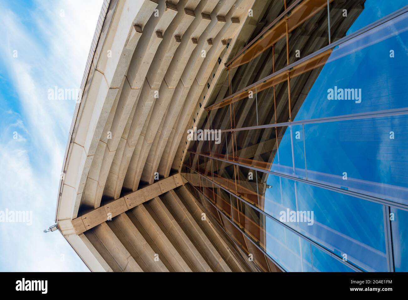 A closeup of the exterior steel reinforced concrete construction of the ...
