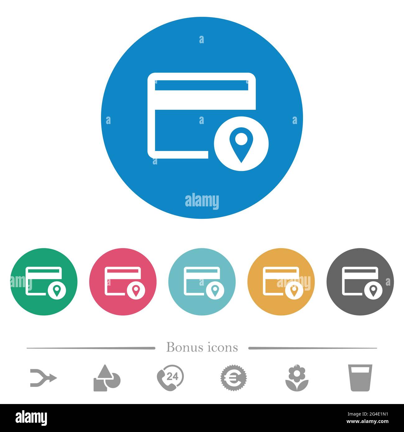 Credit card usage tracking flat white icons on round color backgrounds ...