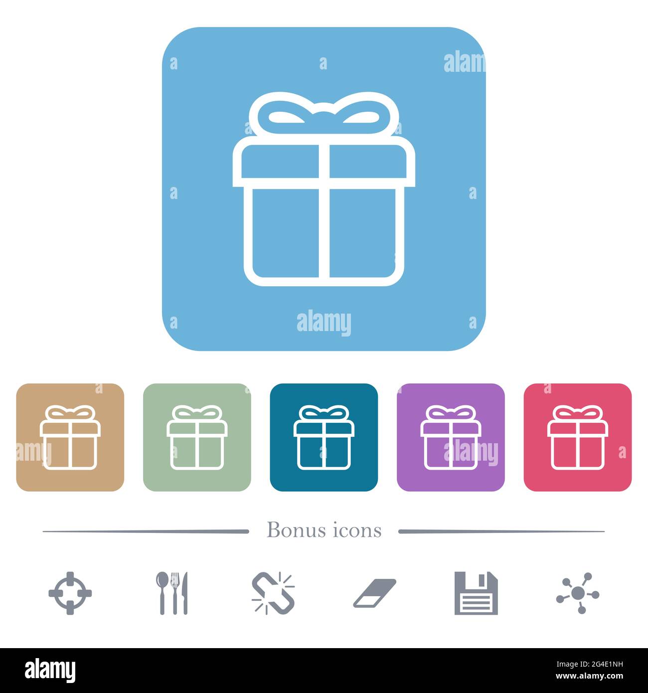 Gift box outline white flat icons on color rounded square backgrounds ...