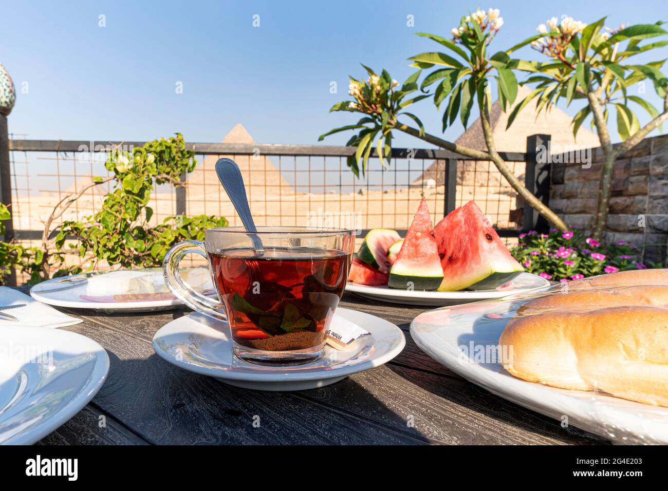 glass mug with tea on a beautiful background of the main attractions of ...