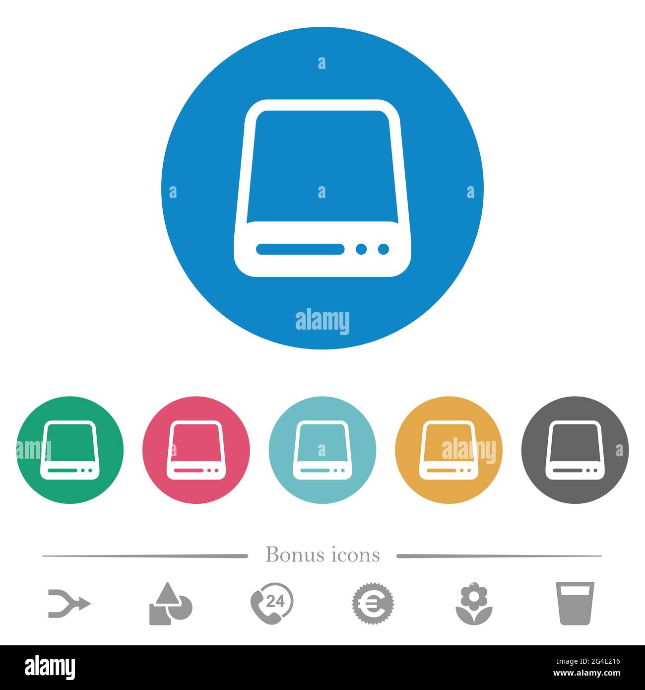 Hard disk drive flat white icons on round color backgrounds. 6 bonus ...