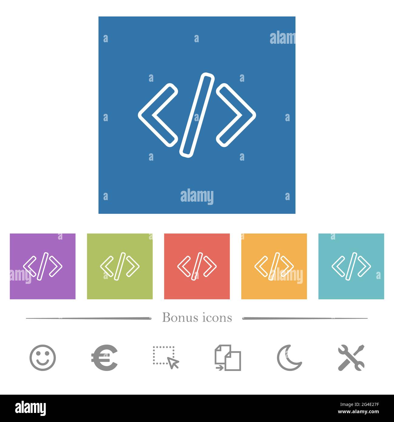 Script code flat white icons in square backgrounds. 6 bonus icons included Stock Vector Image ...