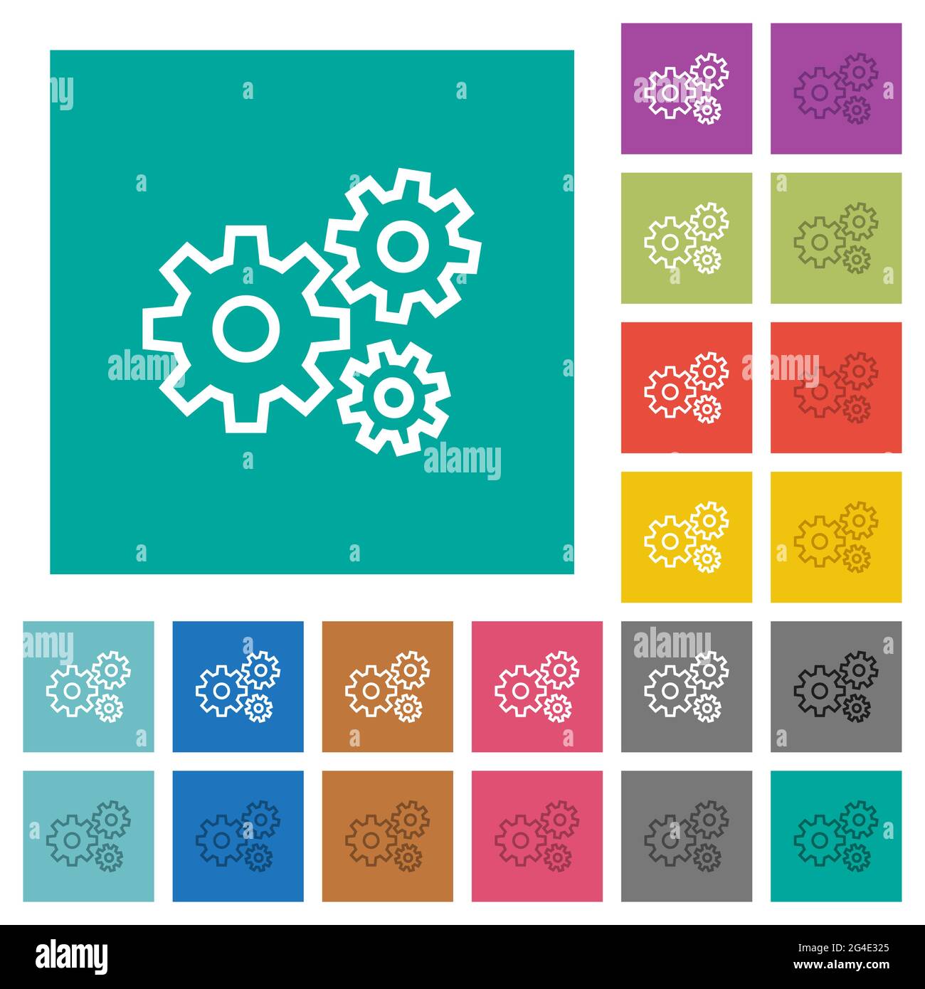 Gears multi colored flat icons on plain square backgrounds. Included ...