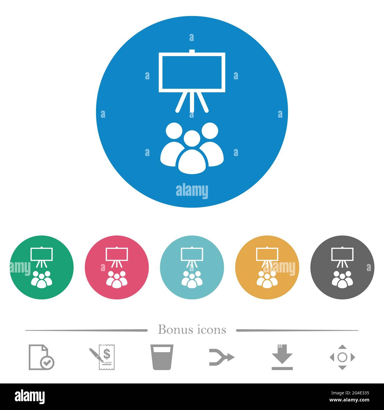 Classroom flat white icons on round color backgrounds. 6 bonus icons included Stock Vector Image ...