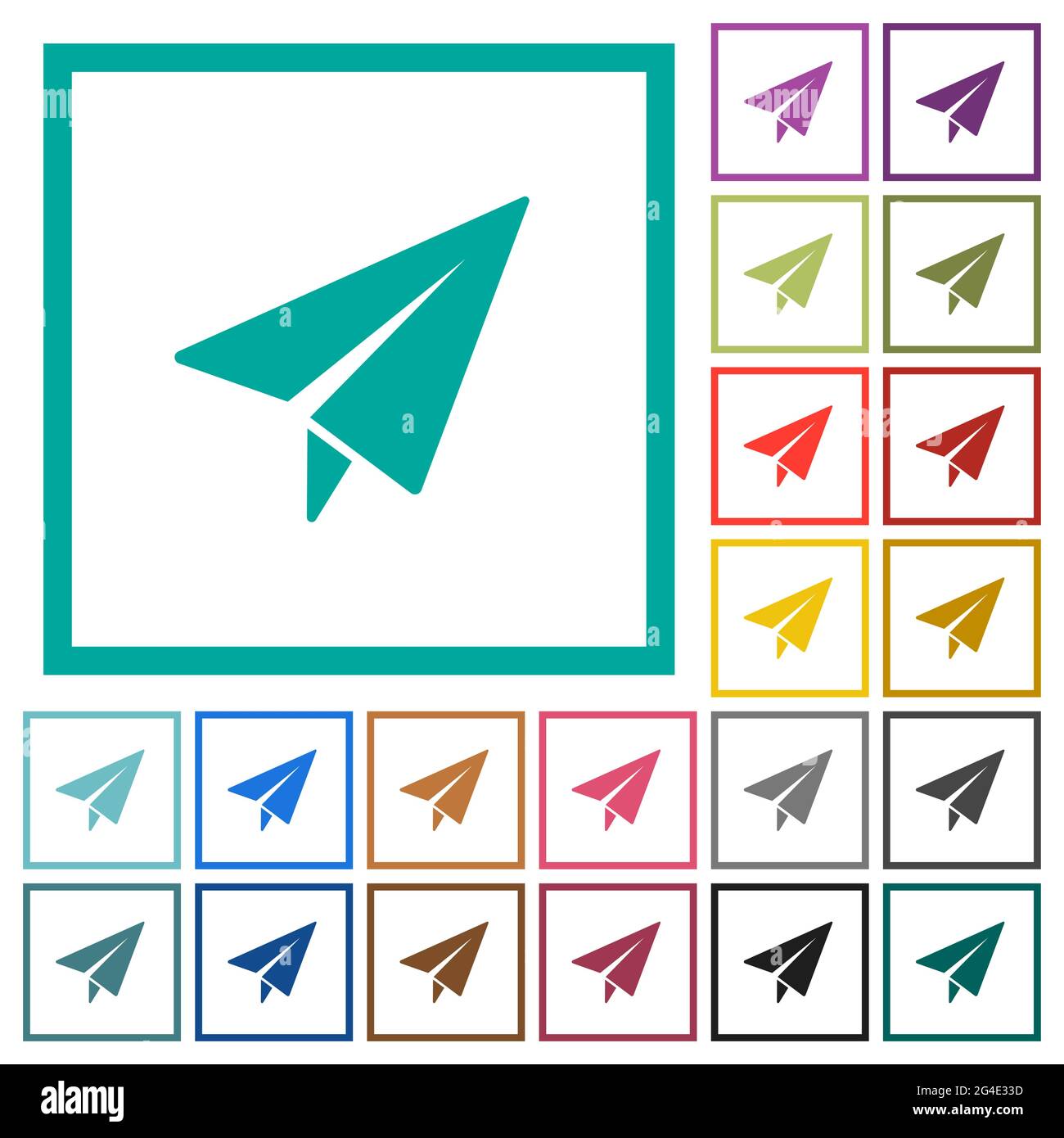 Paper plane flat color icons with quadrant frames on white background ...
