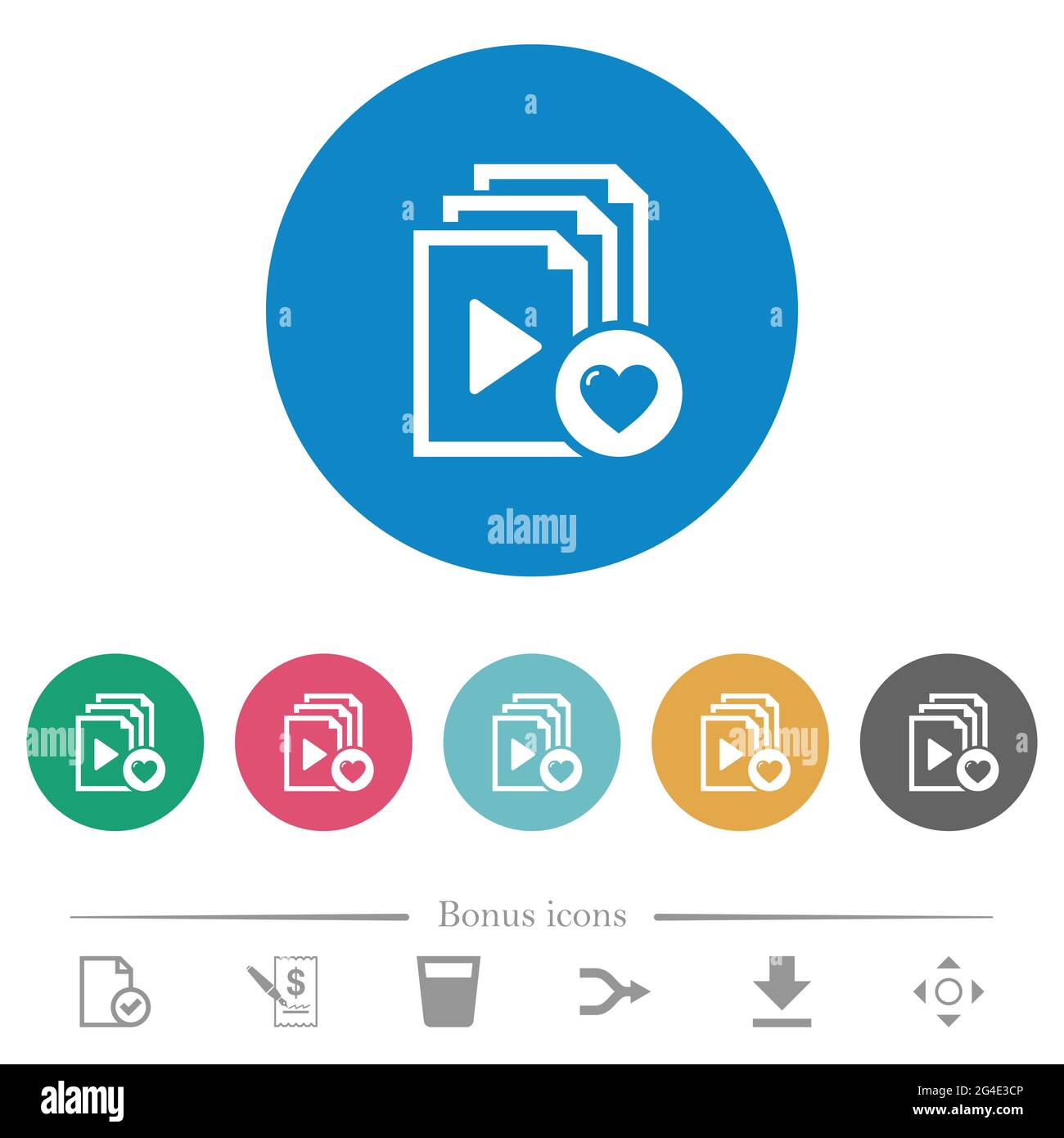 Favorite playlist flat white icons on round color backgrounds. 6 bonus ...