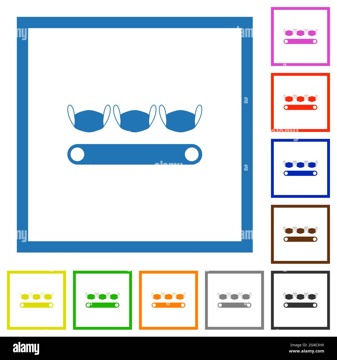 Mask manufacturing flat color icons in square frames on white ...