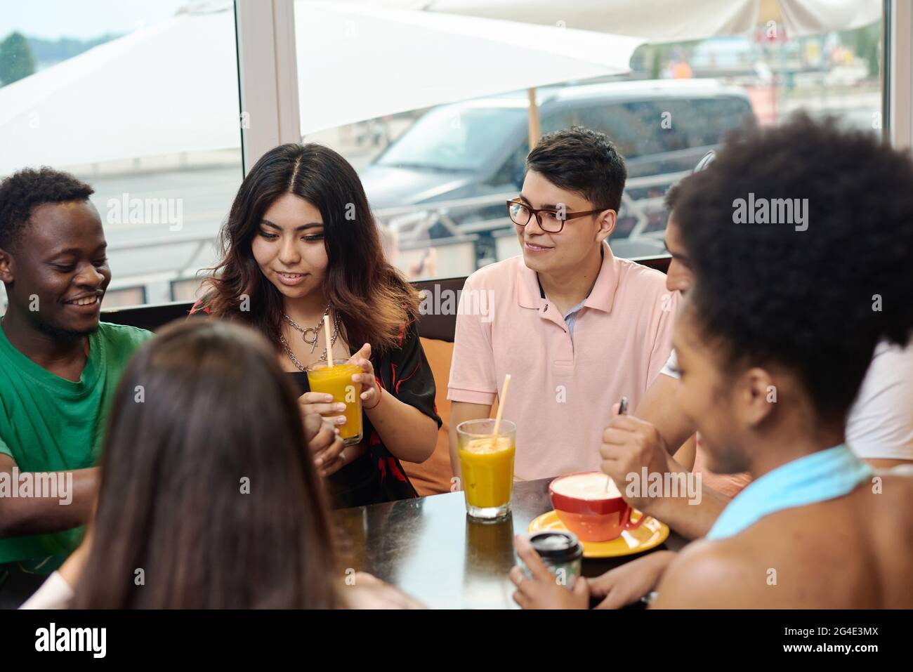 Lifestyle and friendship concepts with real people models. Group of six ...