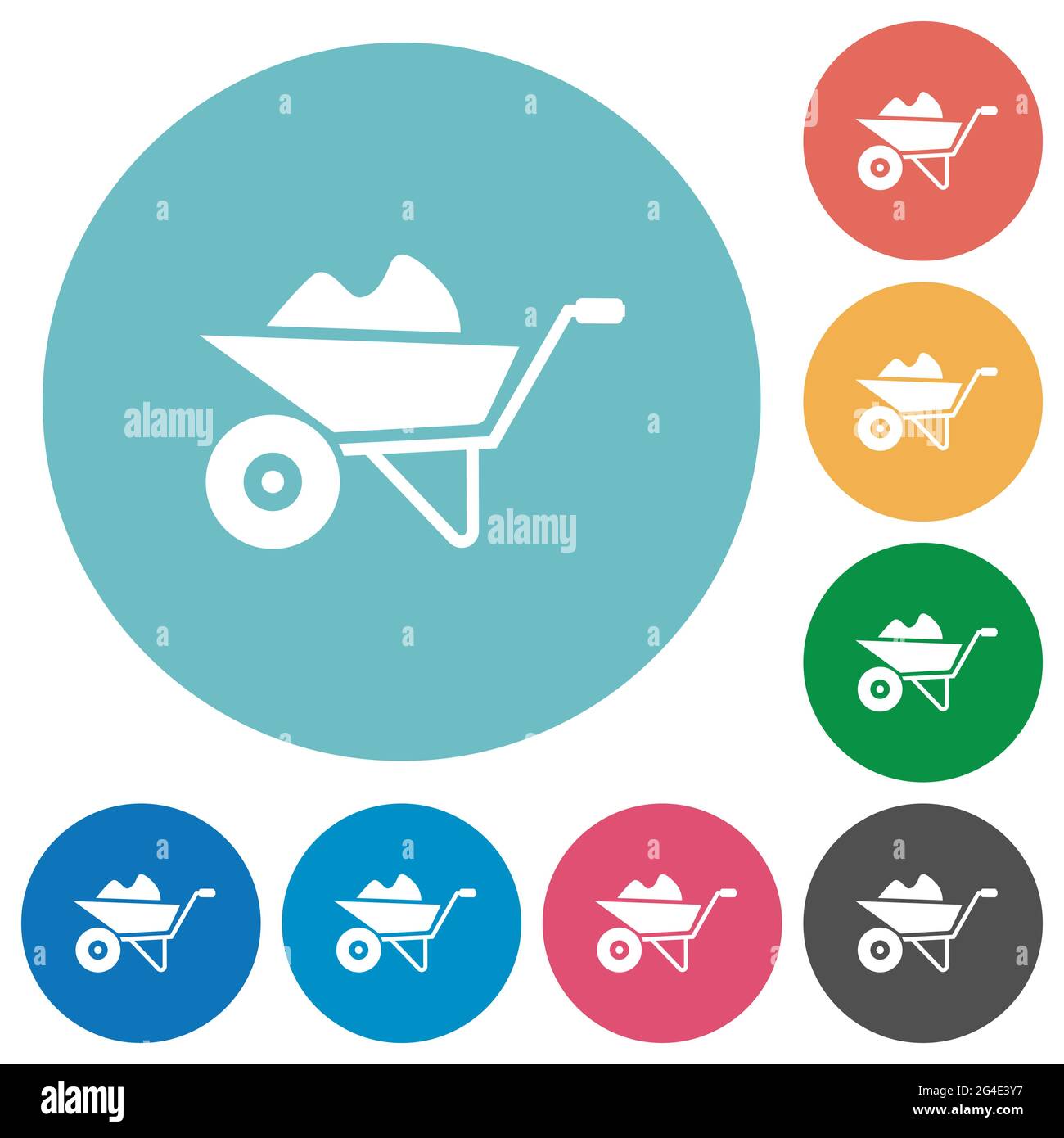 Packed wheelbarrow flat white icons on round color backgrounds Stock Vector Image & Art - Alamy