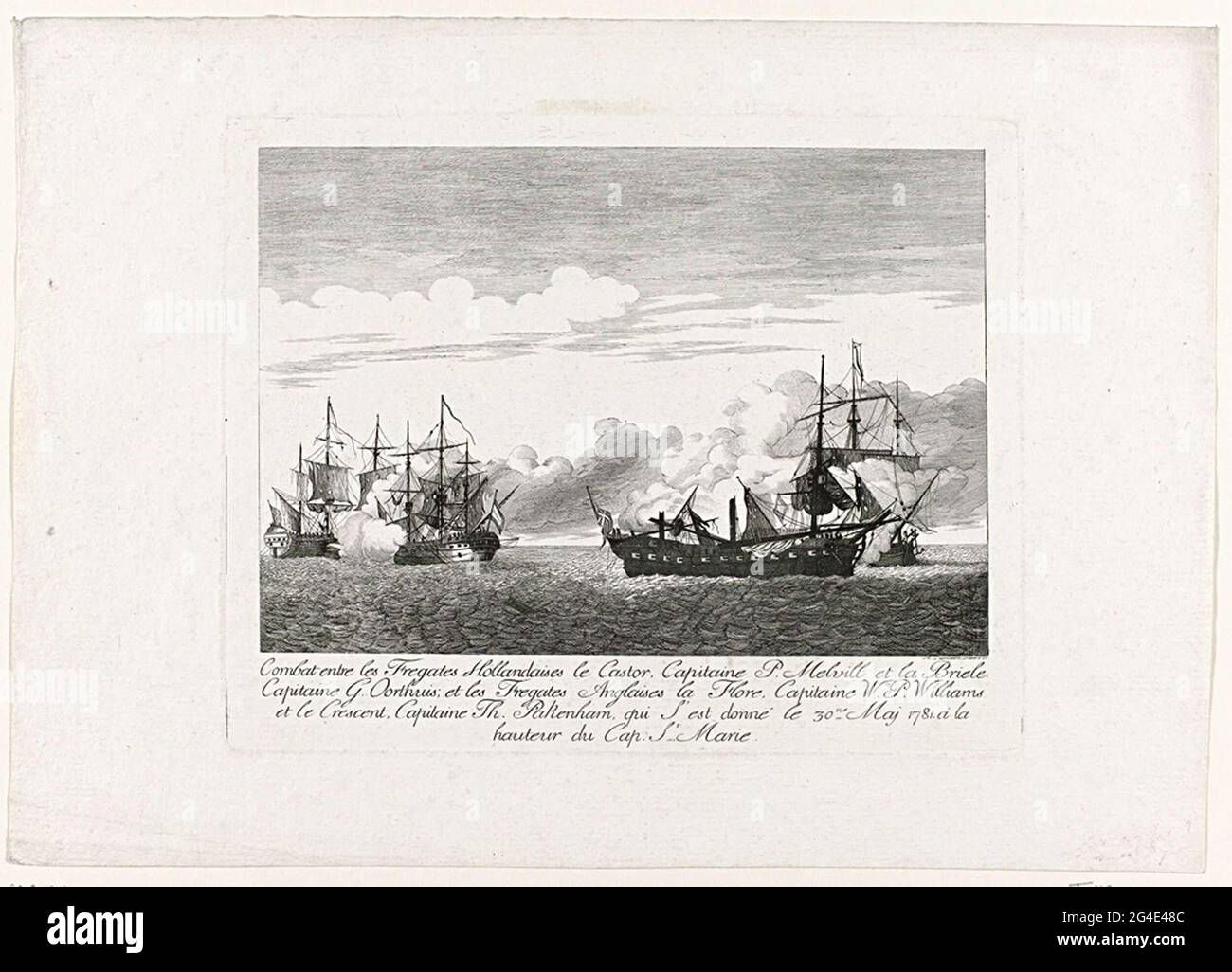 . Seafight at Cadiz between two Dutch frigates Castor and Den Briel and ...