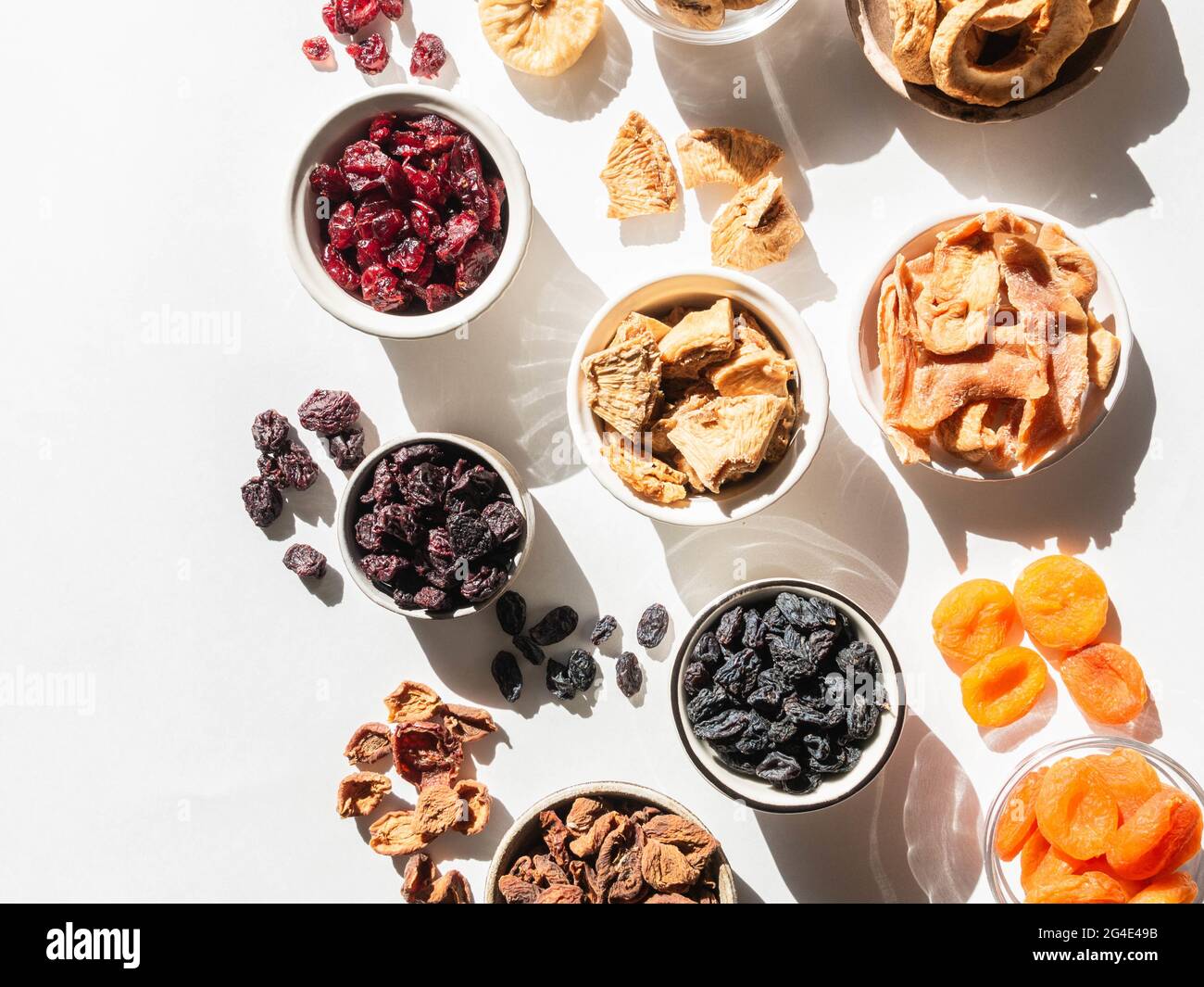 Various dried fruits and berries. Flat lay dried or sun-dried berries ...