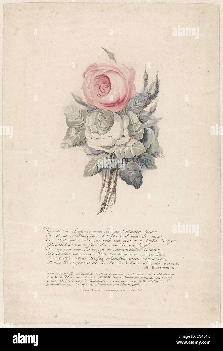 . Roses, with an eight-line verse in Dutch and below four rules in ...
