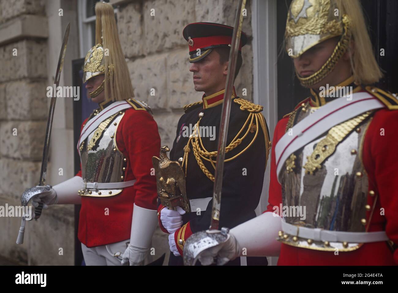 Lance Corporal of Horse Greenhow holds the Waterloo Eagle outside the ...