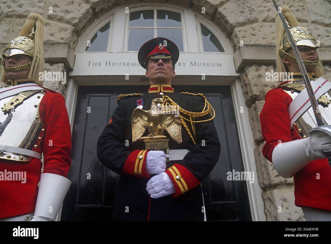 Lance Corporal of Horse Greenhow holds the Waterloo Eagle outside the ...
