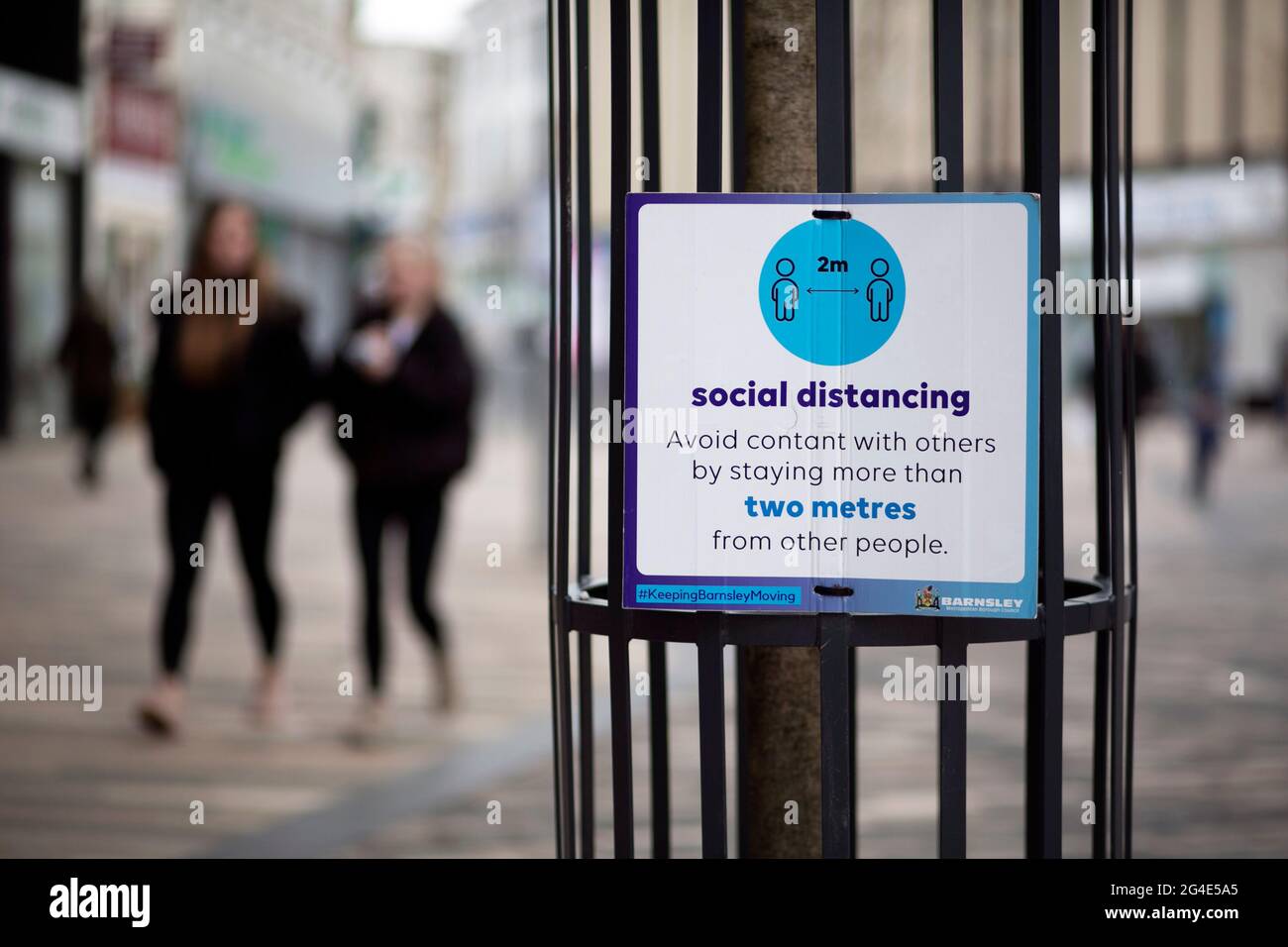 Social Distancing signs in the City centre of Barnsley in South ...
