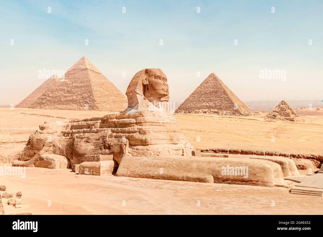 The great sphinx with the body of a lion and the face of a pharaoh lies ...