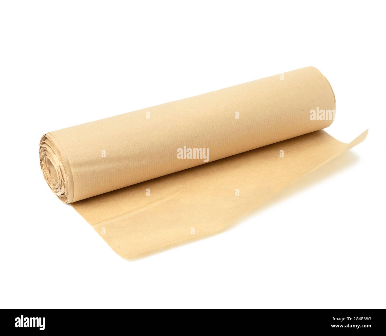 roll of brown parchment paper isolated on white background, for baking ...